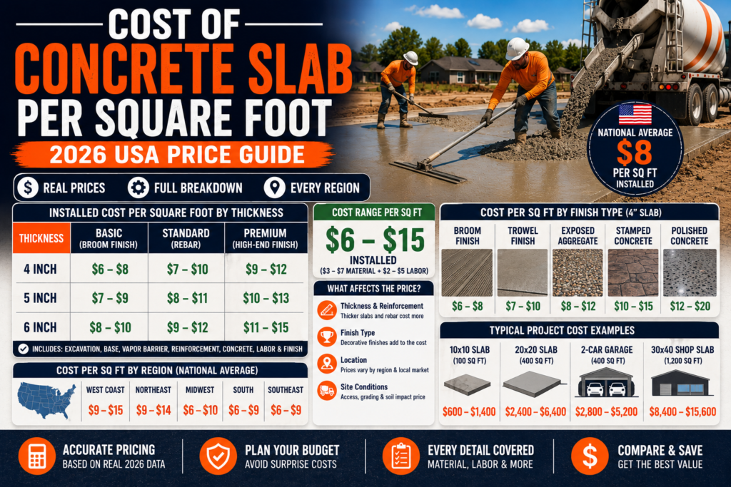 Cost of Concrete Slab Per Square Foot: 2026 USA Price Guide